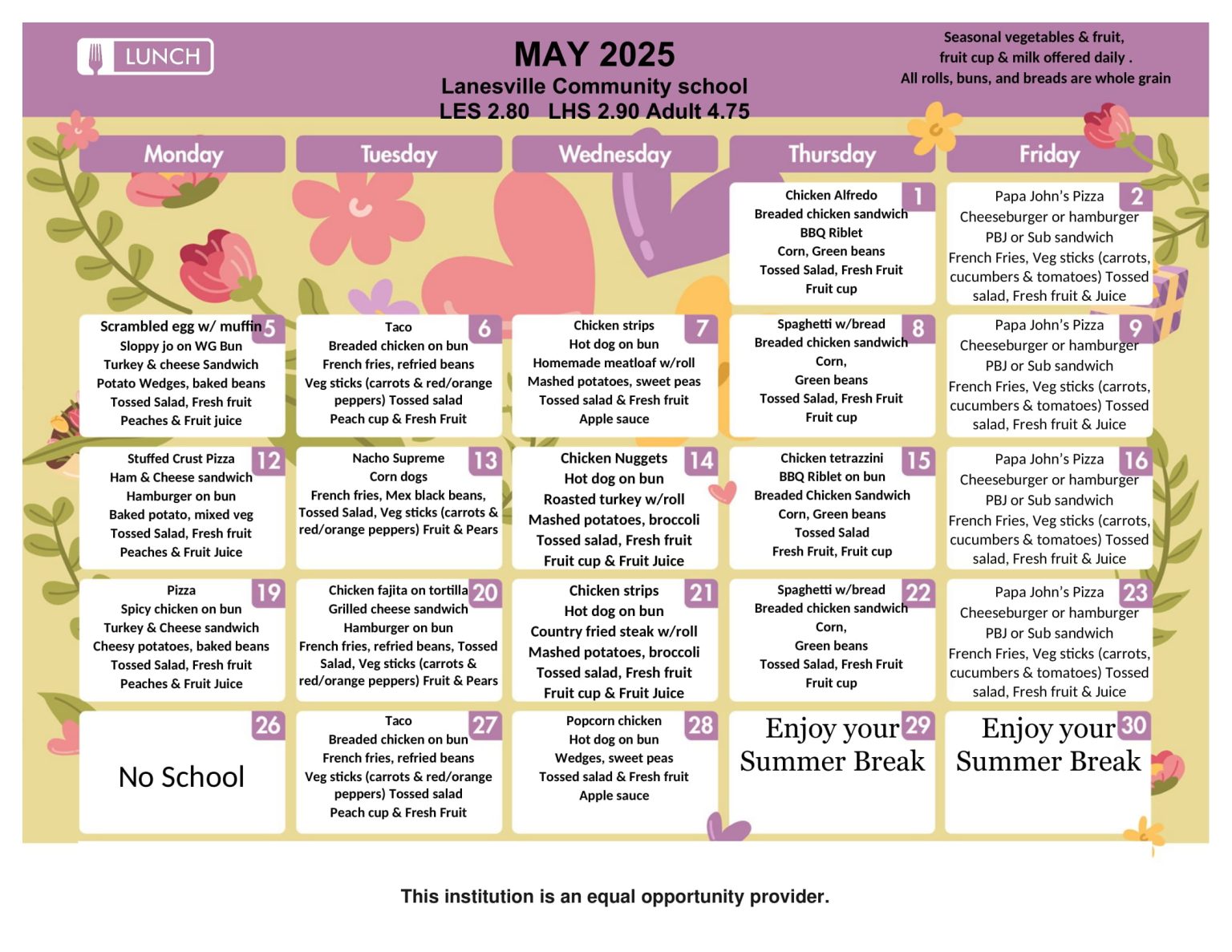 Lunch Menu - Lanesville Jr/Sr High School